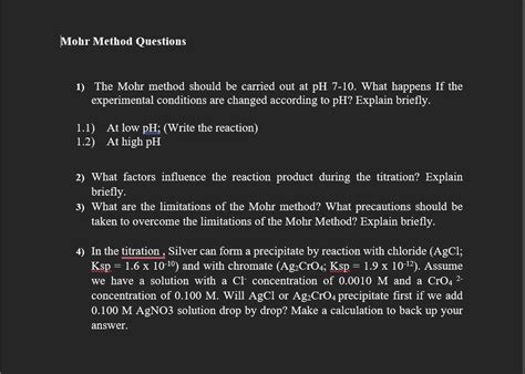 Solved Mohr Method Questions 1 The Mohr Method Should Be