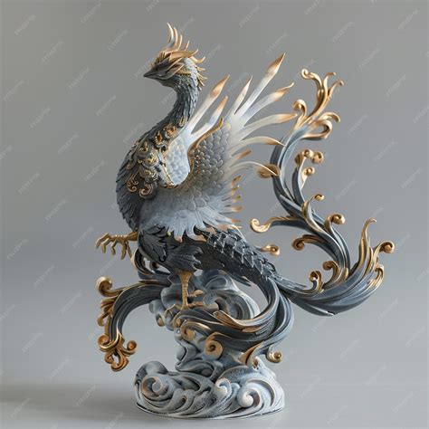 Chinese Phoenix Statue With Long Tail Premium Ai Generated Image