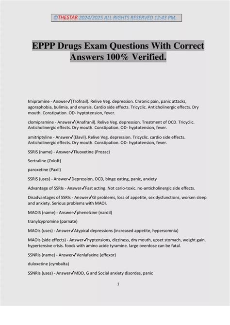 Eppp Drugs Exam Questions With Correct Answers 100 Verified Eppp Stuvia Us
