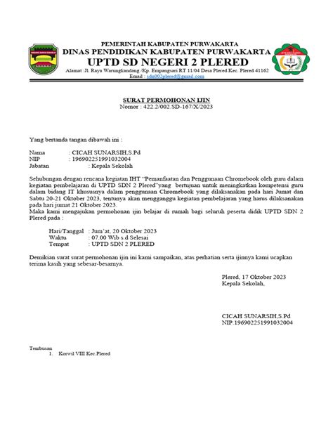 Surat Permohonan Ijin Belajar Sd Pdf