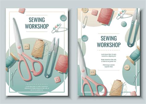 Flyer Design Set For Sewing Atelier Workshop Poster With Threads