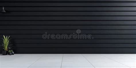Black Wall With Horizontal Panels And Indoor Plants In A Modern Setting Stock Illustration