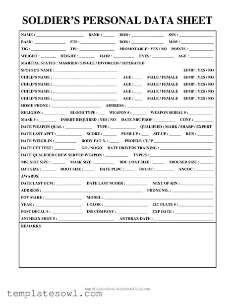 Download Personal Data Sheet Form • Templatesowl