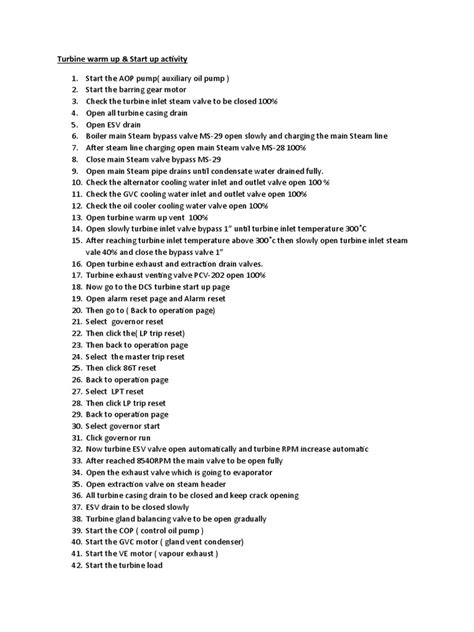 Turbine Warm Up And Startup Procedure Pdf Steam Valve