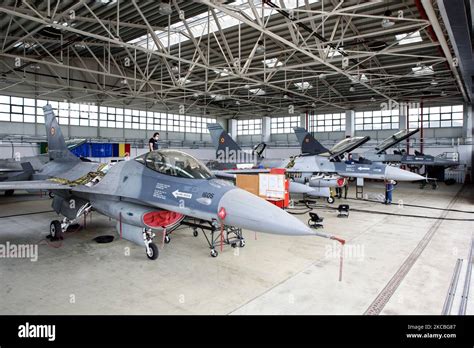 Romanian Air Force F 16s Inside The Maintenance Hangar At An Airbase