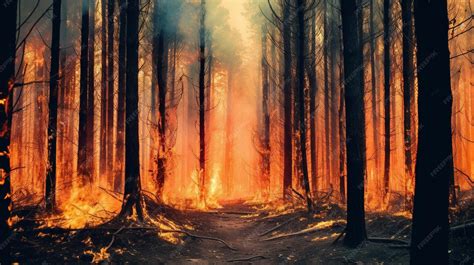 Premium Ai Image Forest Fire In The Forest Burning Of Trees In The Forest With Ai Generated