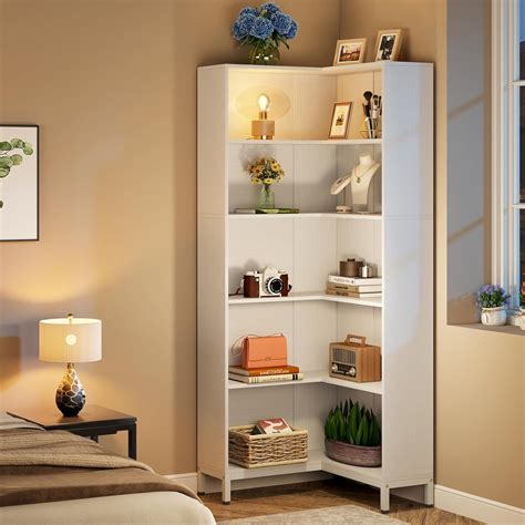 Tribesigns 71” White Corner Bookcase 6 Tier L Shaped Bookshelf With
