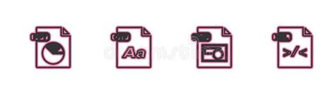 Set Line PPT File Document BMP OTF And XSL Icon Vector Stock Vector Illustration Of Element