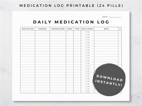 Daily Medication Log Printable Medication Tracker Printable