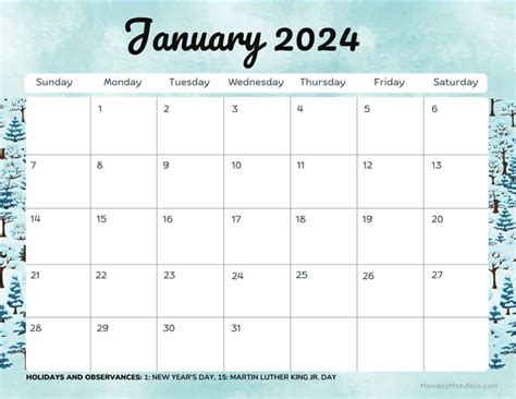 Printable January 2024 Calendar With Holidays Calendar 2024
