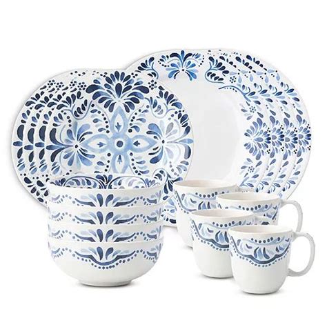 Juliska Iberian Indigo 16 Piece Dinnerware Set Service For 4