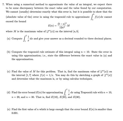 Solved When Using A Numerical Method To Approximate The Chegg