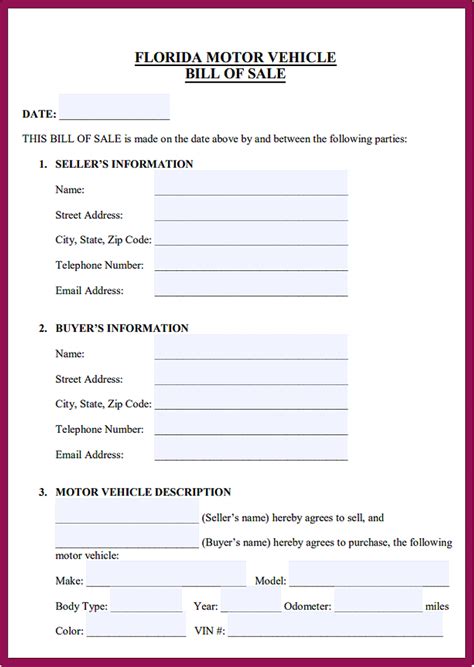 Free Florida Bill Of Sale Pdf Printable Fillable Templates Bill Of