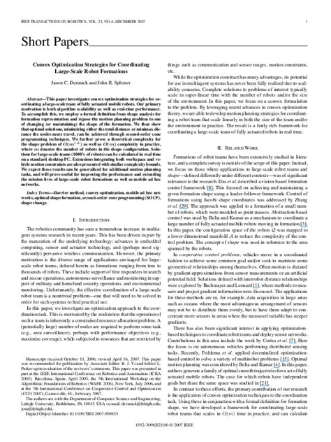 Pdf Convex Optimization Strategies For Coordinating Large Scale Robot