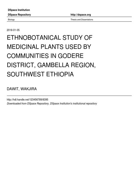 Dawit Wakjira Final Thesis Pdf Conservation Biology
