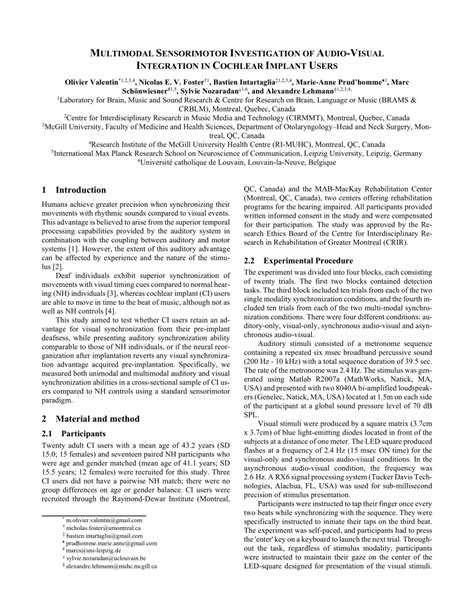 Pdf Multimodal Sensorimotor Investigation Of Audio Visual Integration