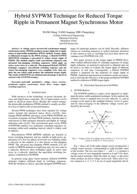 Pdf Hybrid Svpwm Technique For Reduced Torque Ripple In Permanent Magnet Synchronous Motor