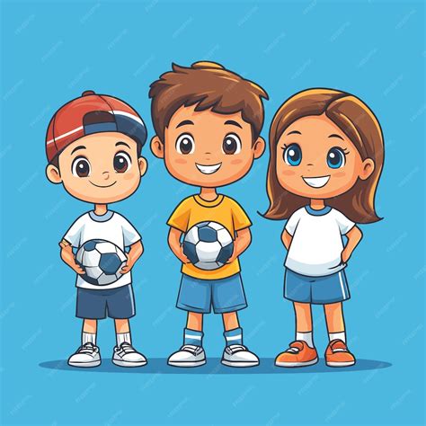 Primos Bonitos A Brincar De Desporto No Vetor De Desenhos Animados
