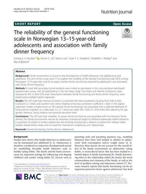 Pdf The Reliability Of The General Functioning Scale In Norwegian 13
