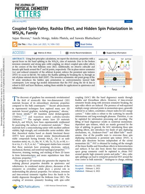 Sheoran Et Al 2023 Coupled Spin Valley Rashba Effect And Hidden Spin