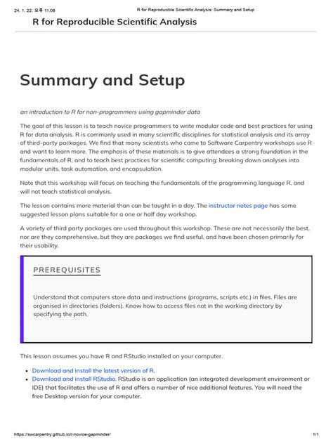 r for reproducible scientific analysis summary and setup pdf