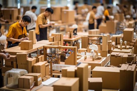 Cardboard Box Assembly Line With Workers Generative Ai Premium Ai