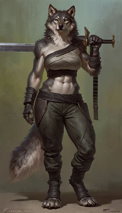 Anthro Female Wolf Resting Large Two Handed Sword Over His Shoulder