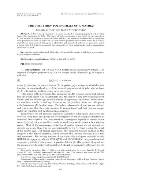 Pdf The Chebyshev Polynomials Of A Matrix