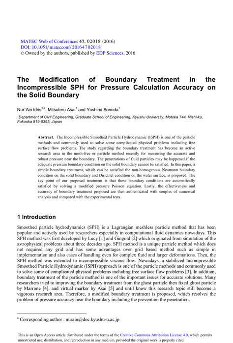 Pdf The Modification Of Boundary Treatment In The Incompressible Sph