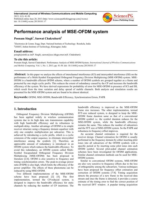 Pdf Performance Analysis Of Mse Ofdm System