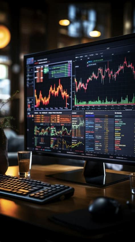 Digital Display With Financial Chart Indicators And A Traders Hand For