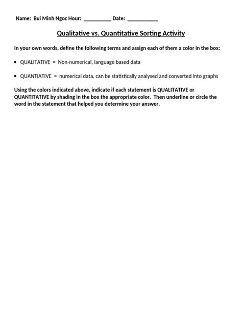 Qualitative Vs Quantitative Sorting Activity Pdf