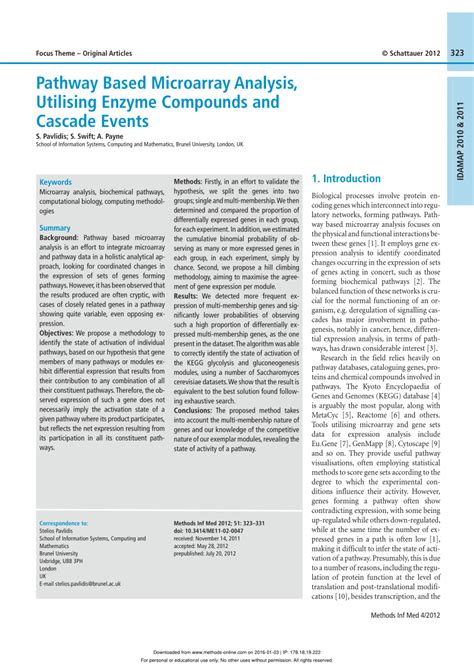 Pdf Pathway Based Microarray Analysis Utilising Enzyme Compounds And Cascade Events