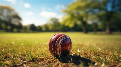Premium Ai Image Cricket Ball On Green Grass Field