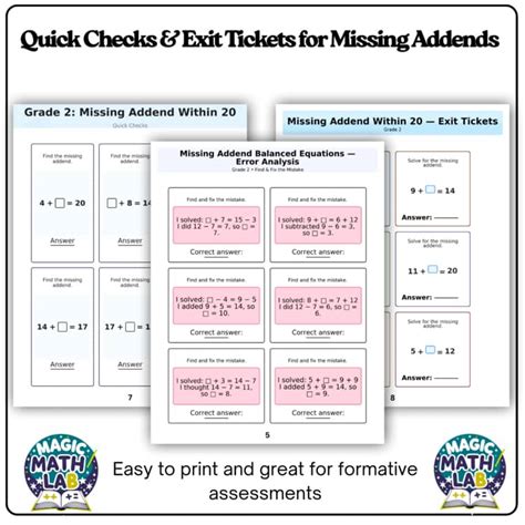 2nd Grade Missing Addend Printable Worksheets Math Practice For