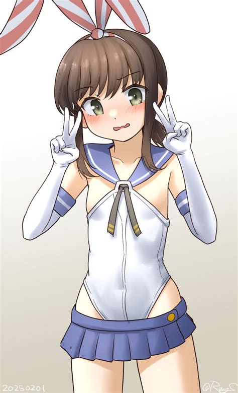 Ray S Fubuki Kancolle Kantai Collection 1girl Blue Sailor Collar Blue Skirt Brown Hair