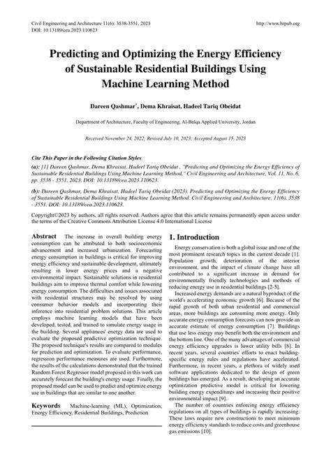 Pdf Predicting And Optimizing The Energy Efficiency Of Sustainable Residential Buildings Using