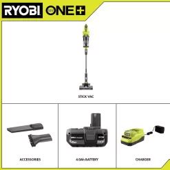 Ryobi Pcl720k One 18v Cordless Stick Vacuum Cleaner Kit With 40 Ah