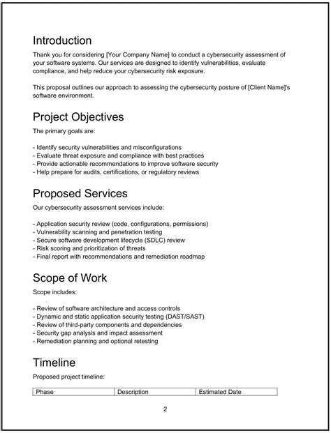 Software Cybersecurity Assessment Proposal Free Template