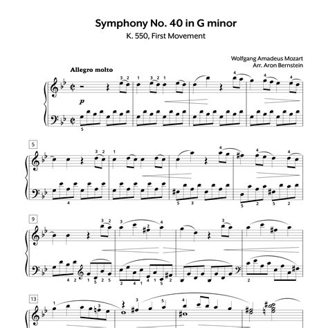 Symphony No 40 In G Minor Sheet Music For Piano Mozart