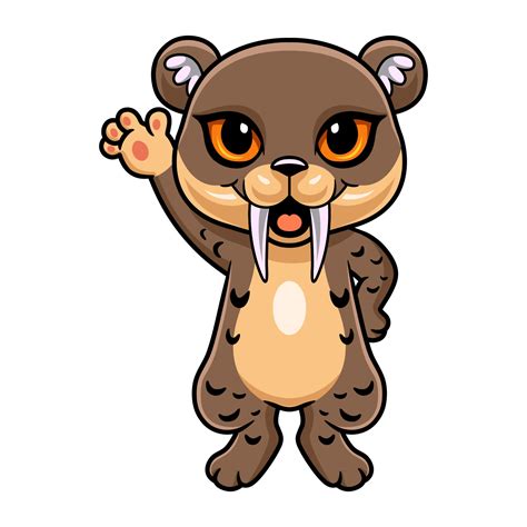 Cute Little Smilodon Cartoon Waving Hand 17071829 Vector Art At Vecteezy