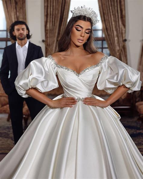 Satin Ball Gown Wedding Dress With Sleeves 60 Photos