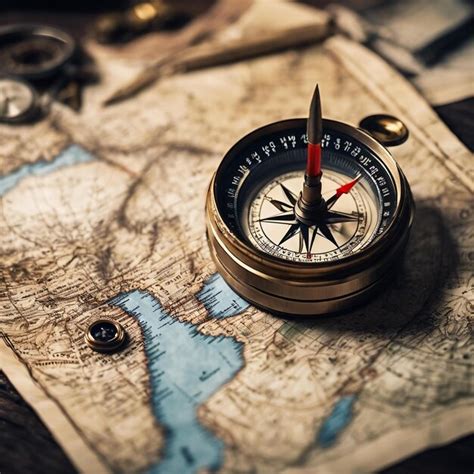 Premium Photo Treasure Map And Compass Adventurous Detailed High Detail Portrait