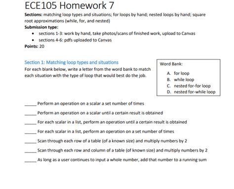 Solved Ece 105 Homework 7 Sections Matching Loop Types And