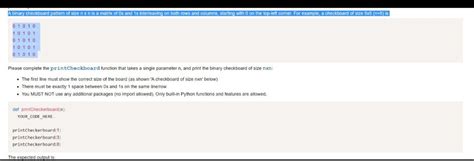 Solved Please Complete The Printcheckboard Function That