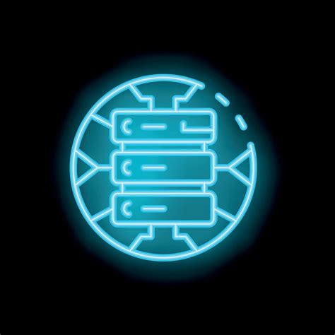 Neon Blue Icon Of Server Hosting Representing Global Network