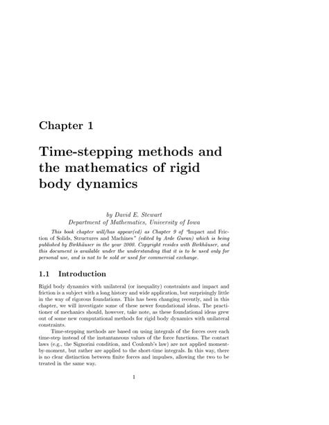 Pdf Time Stepping Methods And The Mathematics Of Rigid Body Dynamics