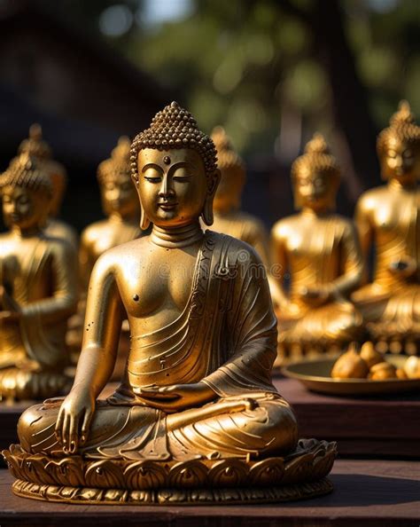 Gold Plated Buddha Statue Symbol Of Buddhism Stock Illustration