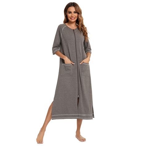 Richie House Womens Zipper Robes Half Sleeve Zip Front Knee Length