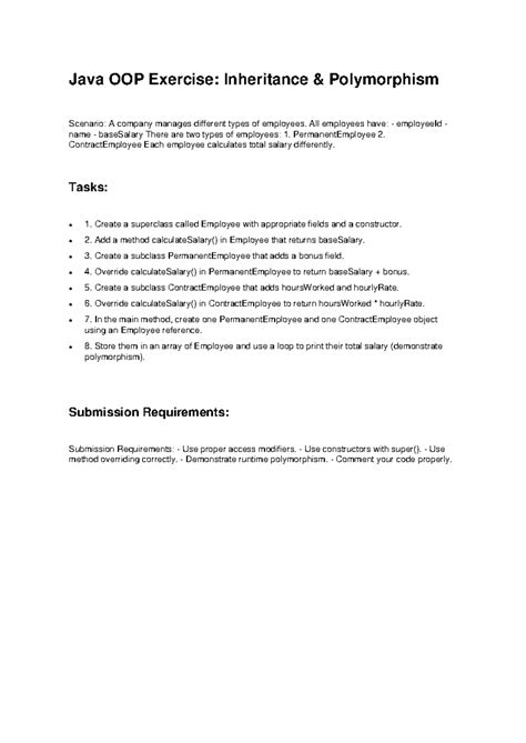 Java Oop Exercise Inheritance And Polymorphism In Employee Management